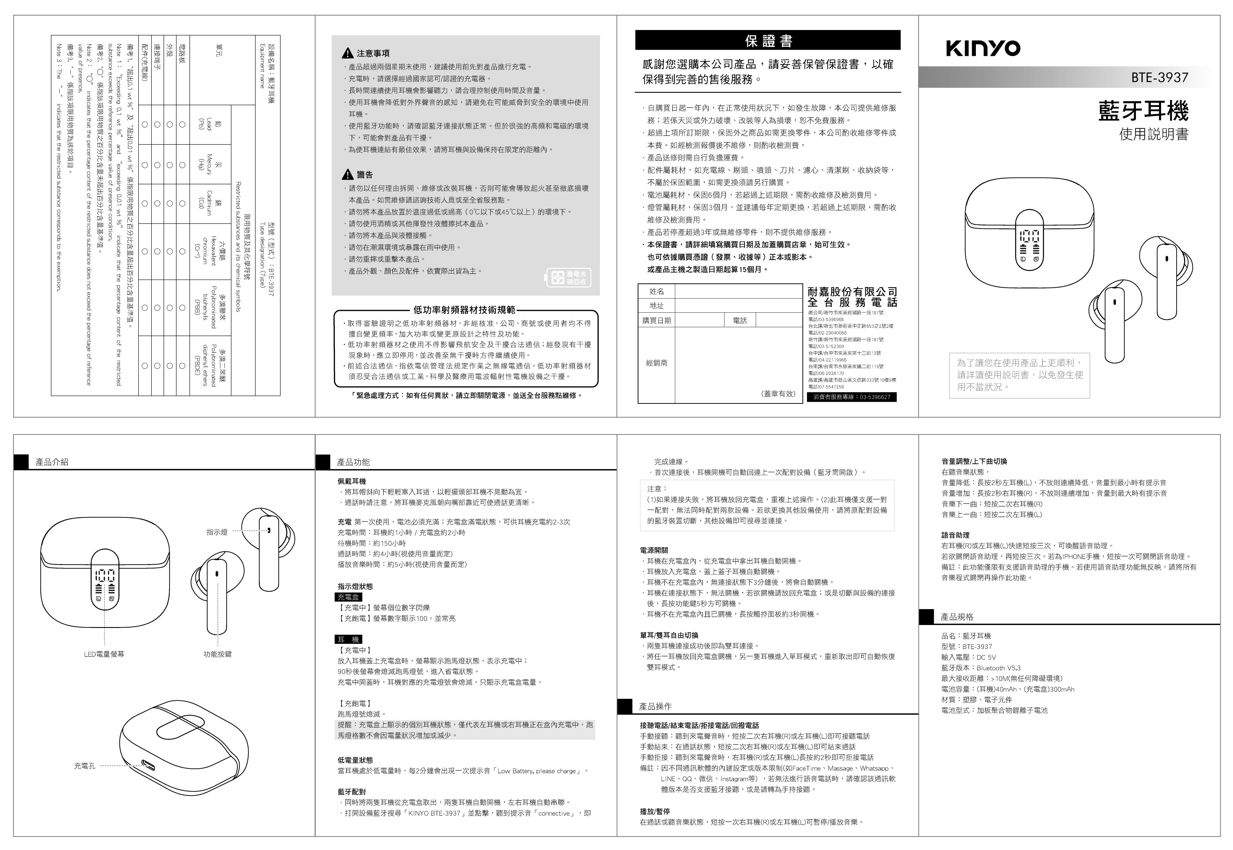 數顯入耳式藍牙耳機 | KINYO