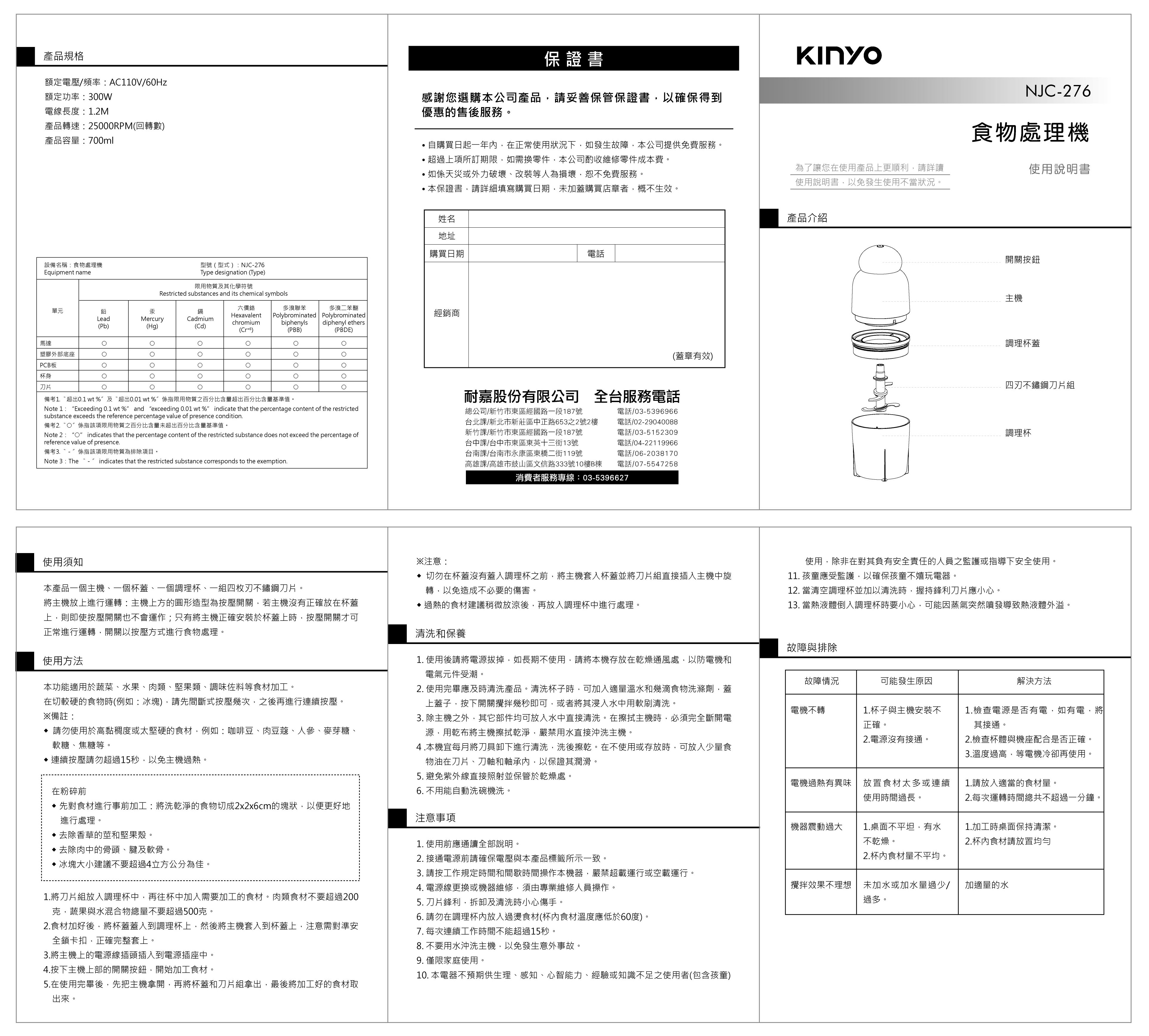 多功能食物料理機 | KINYO