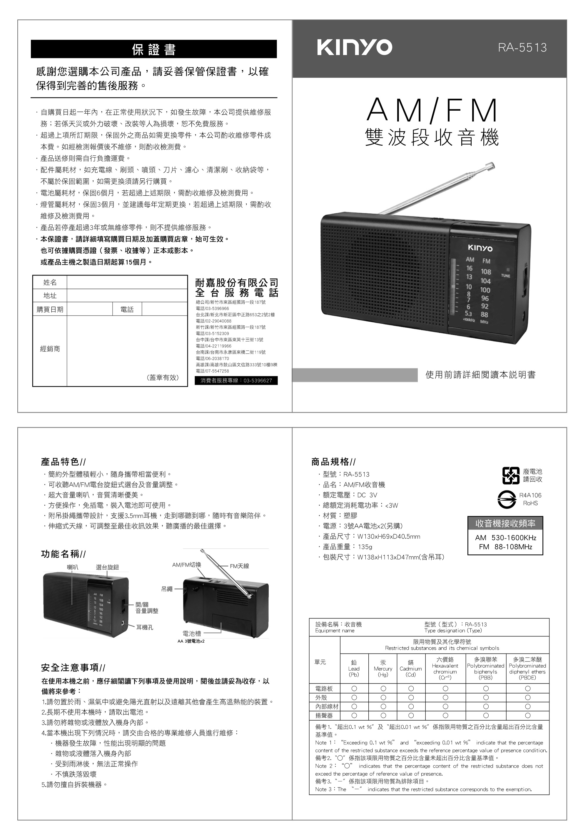 AM/FM雙波段收音機 | KINYO